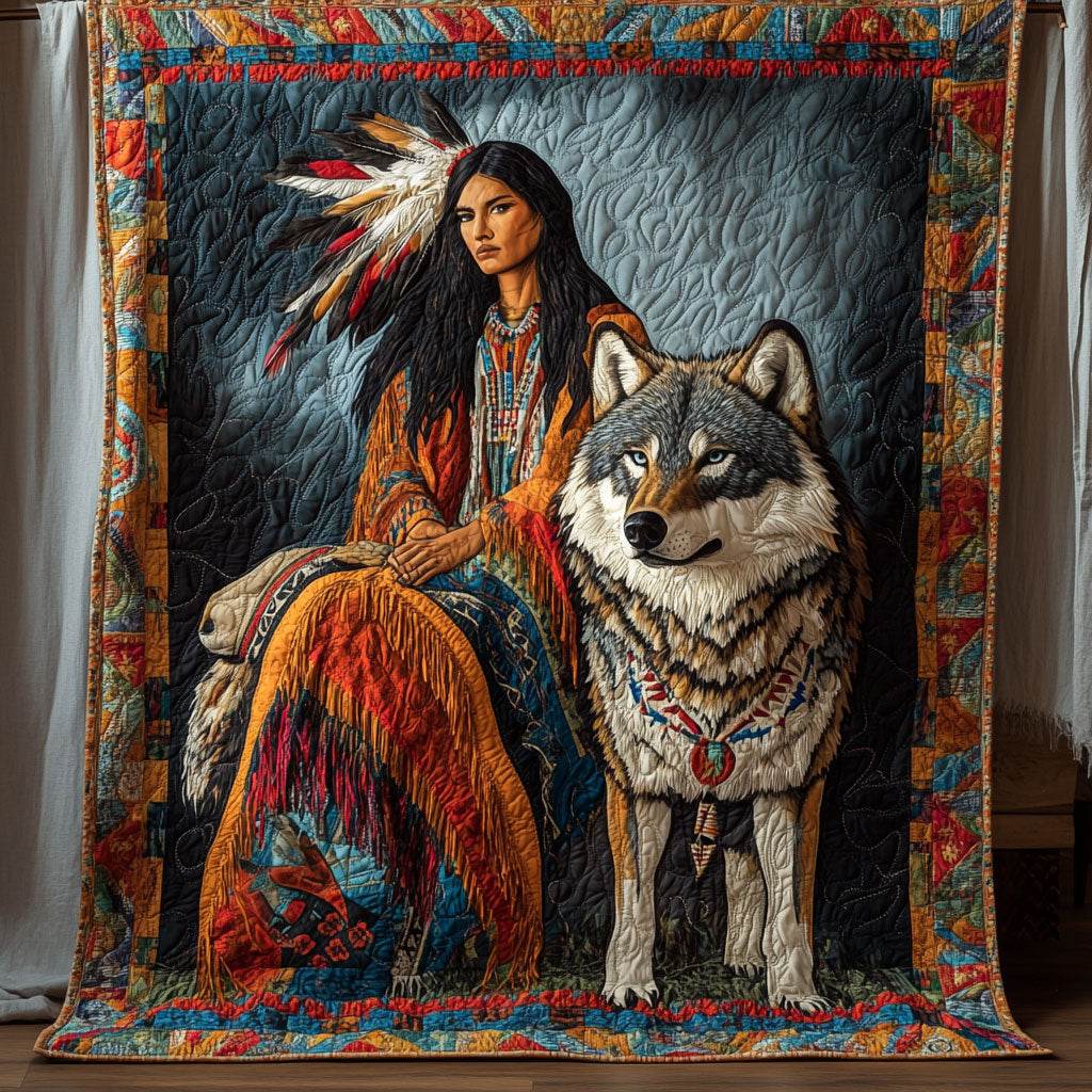 Sacred Earth Wolf And Woman WN0908065CL Quilt – SnuggleDen